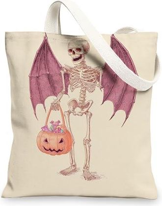 Generic Sacs fourre-tout en toile motif squelette effrayant, sacs dépicerie réutilisables, légers et lavables, sacs en toile pour salle de sport, voyage, plag