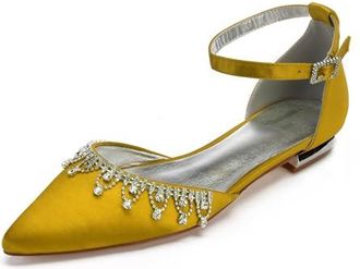 Generic Satin Chaussures De Mariage Mari&eacute;e Bout Pointu &Eacute;t&eacute; Plates Mariage Soir&eacute;e Chaussures Femmes 2Cm,Jaune,38 EU
