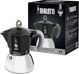 Bialetti Moka Induction, Cafetière Moka, Convient à Tous Les Types de Plaques de Cuisson, 6 Tasses dEspresso (280 Ml), Noir