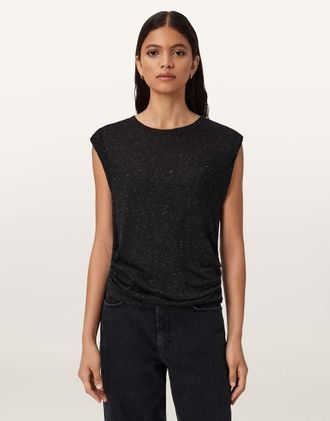 AllSaints West - Schimmerndes Tanktop in Schwarz