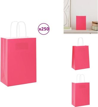 vidaXL Papiertragetaschen 250 Stk. mit Henkeln Rosa 15x8x21 cm - Papiertragetasche - Papiertragetaschen - Papiert&uuml;te - Kraftpapiert&uuml;te