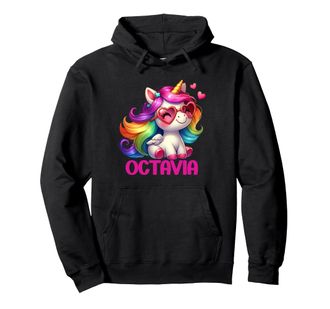 BDAZ Octavia Personalisierter Name Buntes Einhorn Frauen M&auml;dchen Pullover Hoodie