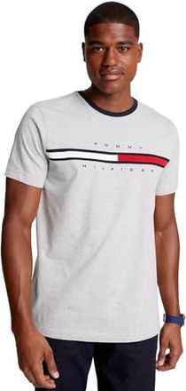 Tommy Hilfiger T-shirt &agrave; col rond pour homme, coupe droite, motif drapeau brod&eacute;, collection 2024, (2024) Gris fum&eacute;, Taille L