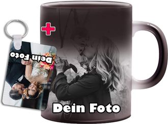 NA Zauber Fototasse selbst individuell mit eigenem Foto mit Schlüsselanhänger Bedrucken Lassen/Magic Mug/Personalisierbar mit eigenem Foto Bedrucken/Foto