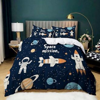Generic Ciel &Eacute;toil&eacute; Astronaute &Eacute;toiles Housse de Couette 140 x 200 cm, Th&egrave;me lespace Parure de Lit avec Fermeture &Eacute;clair - Microfibre Doux Housse de Couette a