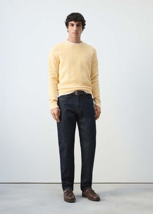 Mango Pullover aus mittelfeinem Strick mit Mikrostruktur pastellgelb - Herren - S - MANGO MAN