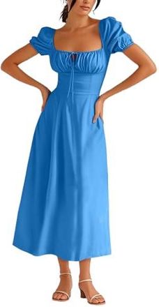 Generic Robe amincissante d&eacute;t&eacute; 2026 pour femme, style fran&ccedil;ais, couleur unie, mince, confortable, imprim&eacute;, bleu, XXL