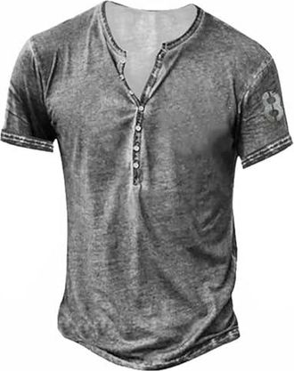 Generic Chemises Henley &agrave; manches courtes pour homme - Imprim&eacute; lettres - Manches courtes - Style r&eacute;tro - Boutons - T-shirt d&eacute;t&eacute; &agrave; manches courtes - Doux et co