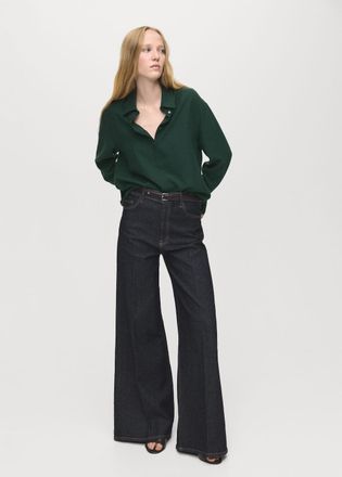 Mango Lyocell-Hemd mit verdeckten Kn&ouml;pfen gr&uuml;n - Damen - XS - MANGO