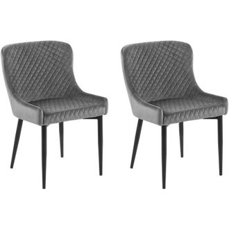 Beliani Esszimmerstuhl 2er Set SOLANO Samtstoff Grau