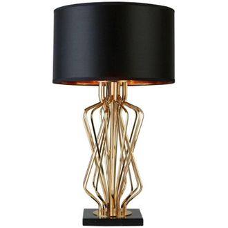 Searchlight Lampe de table Ethan avec base en marbre, or avec abat-jour tambour noir, int&eacute;rieur or