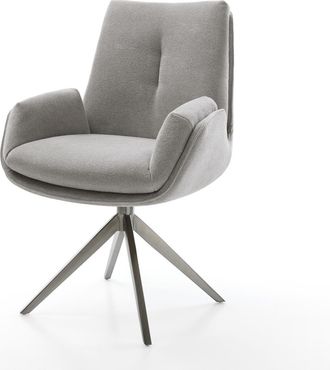 DELIFE Drehstuhl Clea-Flex Strukturstoff Soft Grau Kreuzgestell breit Graphit 360° drehbar Wippfunktion, Esszimmerstühle