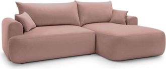Selsey Ovo - Ecksofa mit Schlaffunktion, Stauraum und Samtbezug, Hellrosa, rechts - Selsey