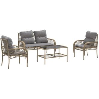vidaXL Salon de jardin avec coussins 4 pcs beige r&eacute;sine tress&eacute;e Vidaxl