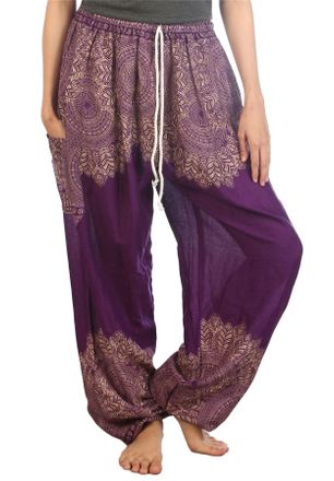 Lofbaz Damen Peacock 2 Kordelzug Harem Boho Hose Violett 4XL