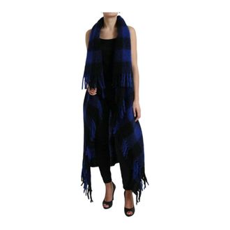 Dolce & Gabbana Blauer Buffalo Check Poncho Mantel Pullover - - Knitwear - Damen - Blau - S