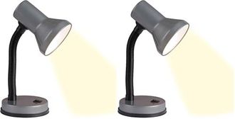 Brilliant Junior Tischlampe grau - Schreibtischlampe mit Flexarm & Kippschalter - E27 Fassung, LED geeignet - moderne Leselampe (Packung mit 2)