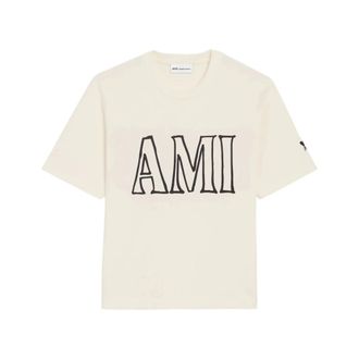 Ami Homme, Tops, Beige, Taille: S T-shirt ras du cou avec imprim&eacute; devant et derri&egrave;re