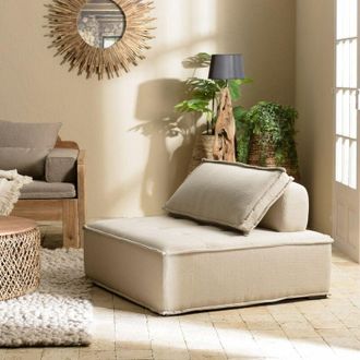 Macabane Macabane - agathe - Chauffeuse capitonn&eacute;e beige 100x100cm avec dossier et coussin