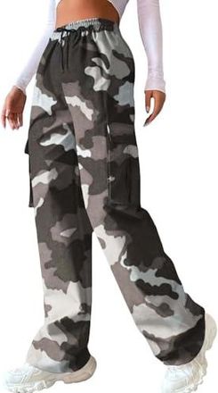 Generic Pantalon cargo pour femme - Pantalon cargo d&eacute;contract&eacute; pour femme avec imprim&eacute; camouflage, cordon de serrage &eacute;lastique et taille &eacute;lastique - Pantalon 