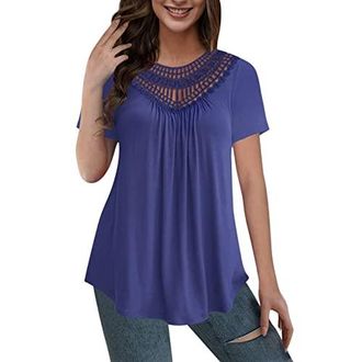 Janly T-shirt pour fille - Chemise &agrave; manches courtes avec dentelle pliss&eacute;e - Comme chemisier tunique &eacute;l&eacute;gant pour les tenues de loisirs tendance - T-shirt p