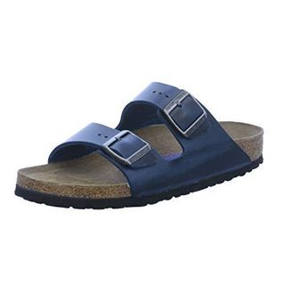 Birkenstock Tongs Mayari en cuir pour femme, bleu marine, 38 EU &Eacute;troit