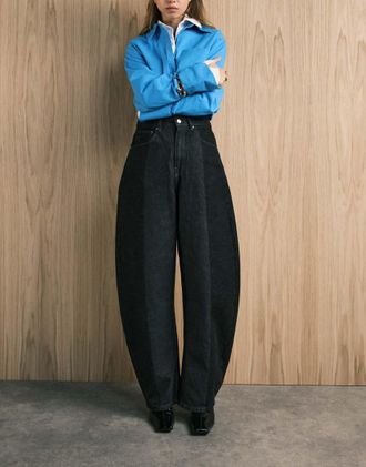 Asos Barrel-Jeans in farblich abgestimmter grauer Waschung mit hohem Bund