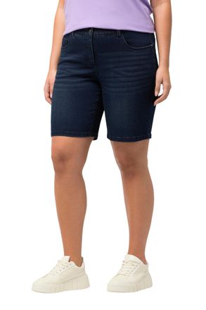 Ulla Popken Damen Jeansbermuda Mandy, 5-Pocket-Form, Komfortbund Freizeithose, Blue Denim, W53 / L32