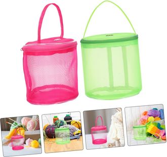 OSALADI 2stücke Netztasche Zum Häkeln Und Stricken Für Bastelprojekte Belüftete Garnaufbewahrung Mit Tragegriff Runde Organizer-Tasche Aus Nylon Für Garnknäue