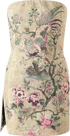 Roberto Cavalli Femme, Robes, Multicolore, Taille: 42 FR Robe Mini Jacquard &agrave; Motif Floral et Faisans