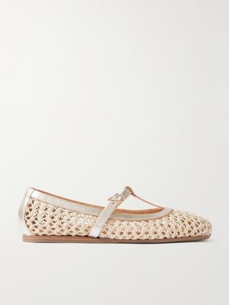 Ancient Greek Sandals Aerati Ballerinas Aus Geflochtenem Raffiabast Mit Lederbes&auml;tzen - Creme