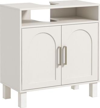 HOMCOM Badm&ouml;bel unter Waschbecken, Unterschrank, offenes Regal, Schrank, 2 magnetische T&uuml;ren, mit verstellbarem Einlegeboden, 60 x 30 x 63 cm, Wei&szlig;