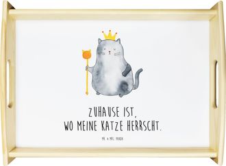 Mr. & Mrs. Panda Tablett Katze K&ouml;nig - Geschenk, Holz, Servier, Wohnung, Cats, Umzug, Cat, Serviertablett, Haha, Katzen, Holztablett, Bett-Tablett