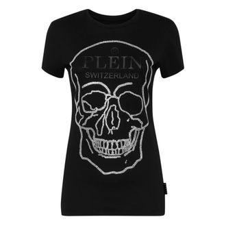 Philipp Plein Femme, Tops, Noir, Taille: 36 FR T-Shirt Round Neck SS Crystal Skull