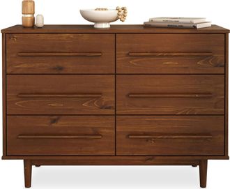 IDIMEX Kommode TECCA mit 6 Schubladen, Kastanie Finish - Schubladenschrank aus massivem Kiefernholz, Lange Holzgriffe, Stauraum f&uuml;r Schlafzimmer Wohnzimmer F