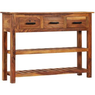 vidaXL Vidaxl - Buffet en bois dacacia massif 110x30x80 cm - 3 tiroirs - Finition laqu&eacute;e marron clair miel - Espace de rangement vintage