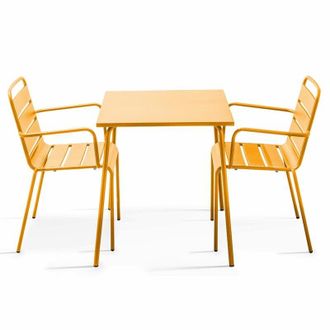 Oviala Ensemble table de jardin bistrot et 2 fauteuils acier jaune - Palavas