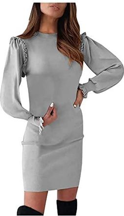 Generic Robes amincissantes 2026 pour femmes, style d&eacute;contract&eacute;, robe tendance, couleur unie, jupe dautomne et dhiver, v&ecirc;tements &eacute;l&eacute;gants, coupe ajust&eacute;e, gris