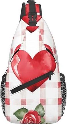 Generic Sacoche Tactique Coeur Roses Aime Antivol Sling Sac &agrave; Bandouli&egrave;re L&eacute;ger Crossbody Bag pour Randonn&eacute;e Femme &eacute;cole