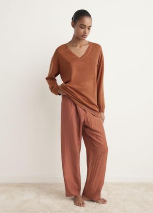 Mango Pull-over laine col en V orange br&ucirc;l&eacute; - Femme - S - MANGO