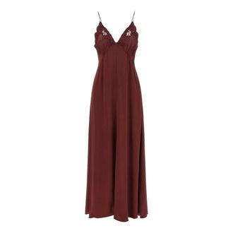 Twinset Robe Longue Envers Satin avec Broderies - Femme - Robes - Rouge - Taille: 42 FR