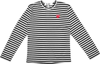 Comme Des Gar&ccedil;ons Homme, Tops, Noir, Taille: XL T-shirt &agrave; rayures et embl&egrave;me rouge en coton