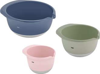 Emsa Prep&Bake 3-teiliges Rührschüssel-Set aus Kunststoff, 1,4 + 2,8 + 4,7 Liter, Rutschfester Boden, Stapelbar, mit praktischem Griffrand, K324S334, Rosa/