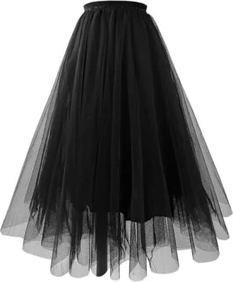 Minetom Jupe en Tulle Femme Chic Tutu Taille Élastique Ballet Danse Fête Soirée Jupe Couleur Unie Skirt A Noir XS