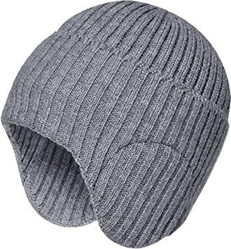 Generic Chapeau chaud dext&eacute;rieur pour homme et femme avec bordure dhiver en laine tricot&eacute;e &eacute;paisse, gris, Taille unique