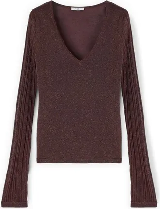 Motivi Femme, Pulls, Brun, Taille: 42 FR Pull col V en Lurex et Viscose