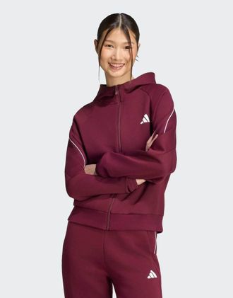 adidas Stadium kleines Logo Hoodie mit durchgehendem Rei&szlig;verschluss in Burgunderrot