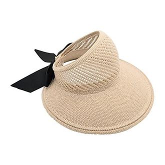 Generic Chapeau de paille pour tout-petit - Pliable - Large bord - Pour femme - Noeud - Chapeau de plage - Chapeau de soleil &agrave; nouer pour femme, beige, taille