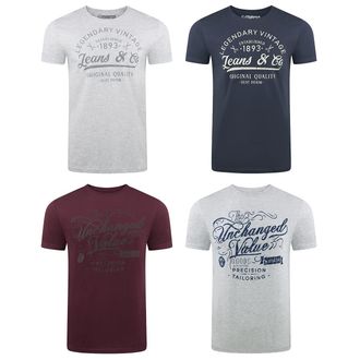 Riverso Herren T-Shirt Rundhals RIVLeon 4er Pack O-Neck Kurzarm Print Tee Shirt 100% Baumwolle Regular Fit Grün Blau Weiß Grau Rot Orange XXL, Größe:XXL, Farb