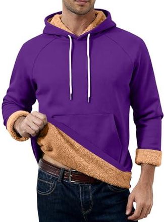 Generic Sweat &agrave; capuche pour homme - Cordon de serrage - T-shirt &agrave; manches longues - Couleur unie - Sweat &agrave; capuche doubl&eacute; - Confortable - Pull en polaire d&eacute;c
